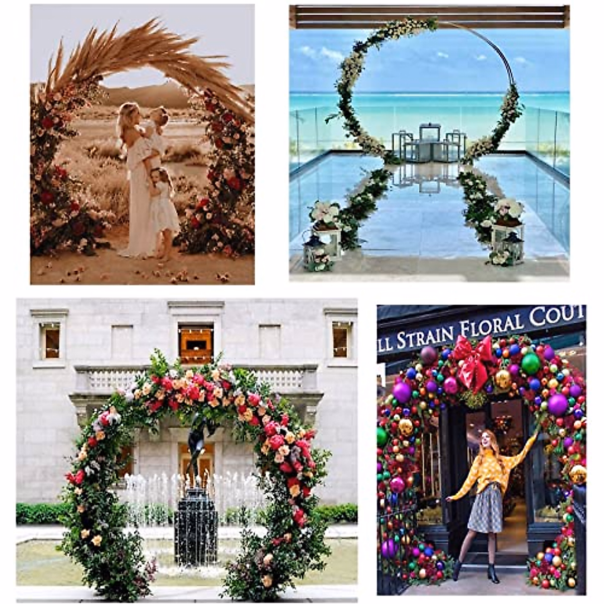 Round Balloon Arch Stand with Base Adjustable, 9.5ft x 7.2ft Gold Metal Circle Balloon Garland Stand Frame Kit for Wedding Engagement Gender Reveal Baptism Birthday Baby Shower Decoration