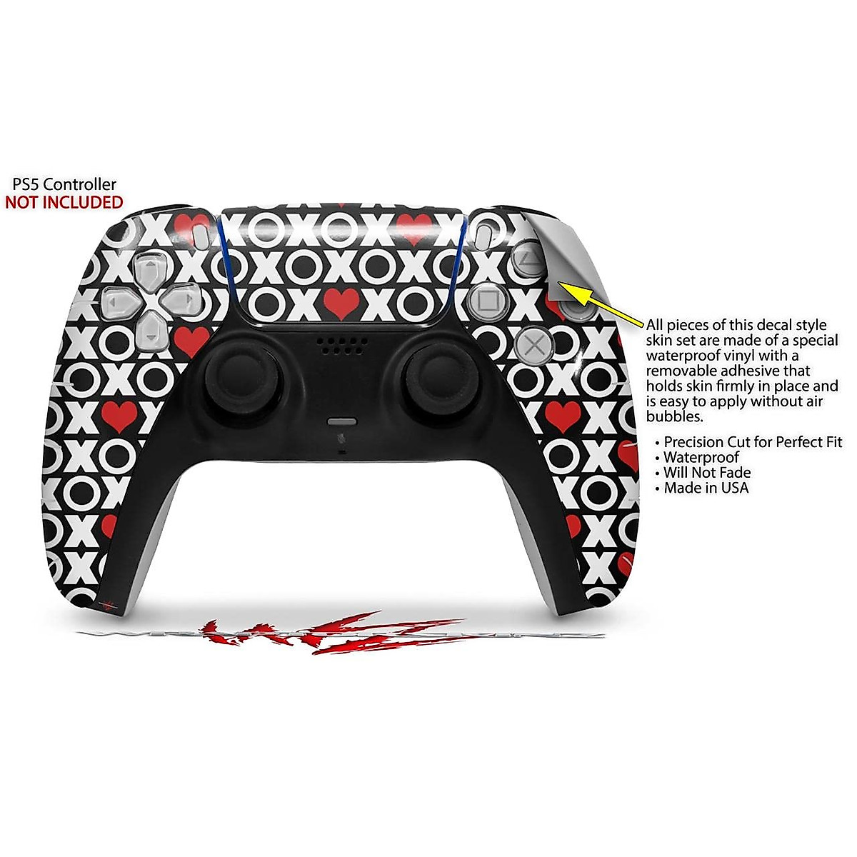WraptorSkinz Skin Wrap compatible with Sony PS5 DualSense Controller XO Hearts (CONTROLLER NOT INCLUDED)