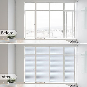 DERZGAO Window Privacy Film with Installation Tools, Blinds Pattern, Static Cling, Anti UV, Heat Control, Ideal for Home Shower Office Glass Door (Blinds Pattern, 17.5X78.7Inch)