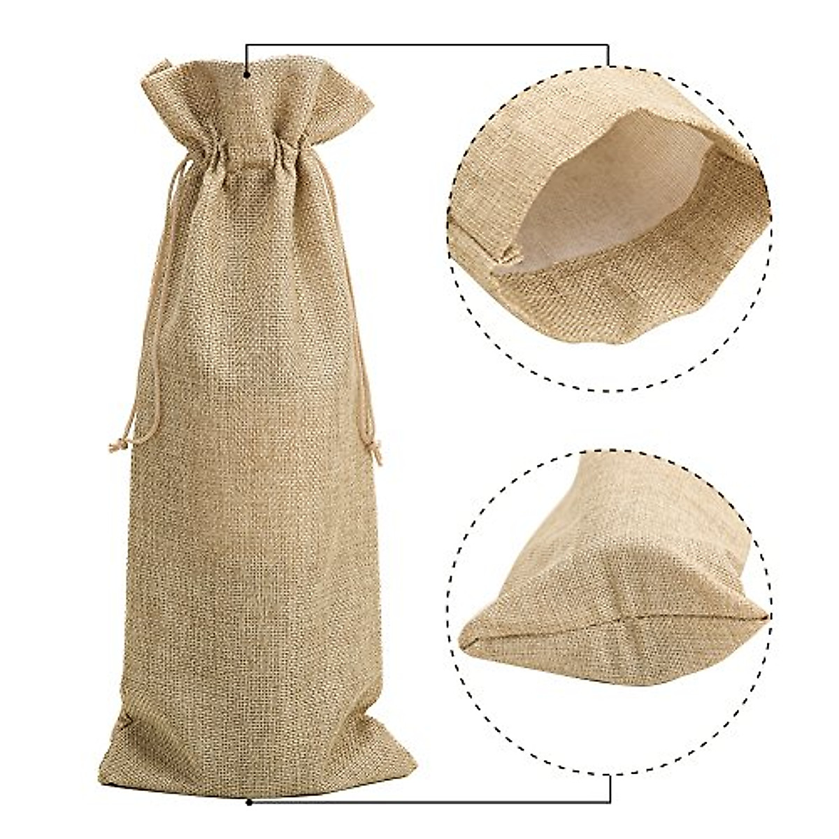 Shintop 10pcs Jute Wine Bags, 14 x 6 1/4 inches Hessian Wine Bottle Gift Bags with Drawstring (Brown)