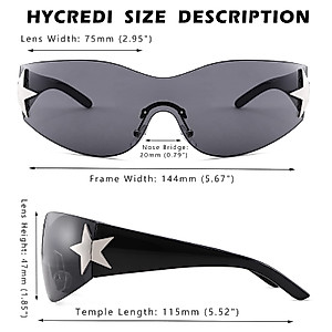 Rimless Y2K Sunglasses for Women Men,Trendy Shield Wrap Around Sunglasses Oversized Fashion Frameless Sun Glasses Eyewear Y2K Shades-Black/Grey