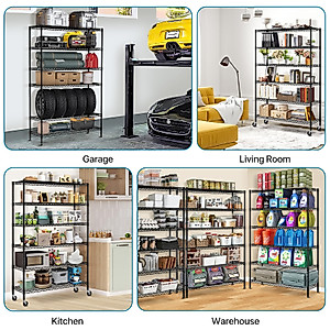 Dkeli Metal Shelves Garage Shelving Wire Shelving Unit with Wheels, 6000lbs Weight Capacity Heavy Duty NSF Height Adjustable Storage Shelves 6 Tier Steel Commercial Grade Wire Rack, Black