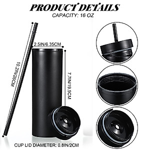 Gandeer 18 Pieces Skinny Acrylic Tumbler with Lid and Straw 16 oz Matte Cups Double Layer Plastic Tumbler Cups Vinyl Customized DIY Gifts for Parties, Birthdays, Home, Office, Bridal Shower (Black)