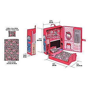 Badger Basket Home & Go Dollhouse Playset Travel & Storage Case with Pop-up Bed for 12 inch Fashion Dolls