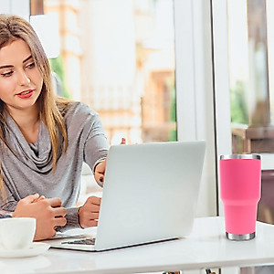 Toopify 30 oz Stainless Steel Insulated Tumbler Travel Mug with Straw Slider Lid, Cleaning Brush, Double Wall Vacuum (Hot Pink)