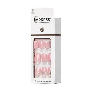 KISS imPRESS Press-On Nails Petite Length Glue On Nails Manicure Set, ‘Timeless Day’, 30 Chip-Proof, Smudge-Proof Fake Nails