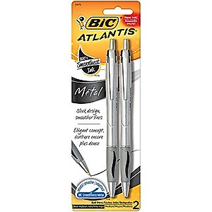BIC Atlantis Metal Medium Ballpoint Pen (1.2mm) 2-Pack Blister, Black (VCGMTP21)