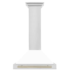 ZLINE 30 in. Autograph Edition Convertible Stainless Steel Range Hood with White Matte Shell and Polished Gold Accents (KB4STZ-WM30-G)