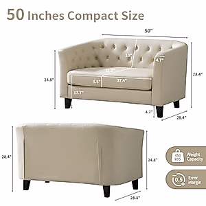 Husbedom 50 Inches Loveseat, Small Air Leather Couch for Small Spaces, Mini Sofa with Button Tufted Décor for Bedroom, Love Seats Furniture, Living Room, Bedroom, Apartment, Dorm, Beige