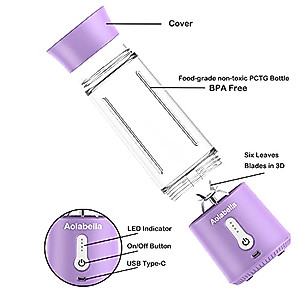 Portable Blender, Personal Size Eletric USB Juicer Cup, Fruit, Smoothie, Baby Food Mixing Machine with Updated 6 Blades,Magnetic Secure Switch for Superb Mixing 500ml (Violet)