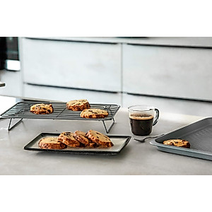 MasterClass Smart Ceramic Roasting / Cooling Rack with Non Stick Coating and Folding Legs, Carbon Steel Wire, Grey, 35.5 x 23cm