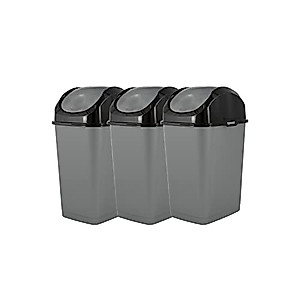 Superio Mini Plastic Trash Can with Swing Top Lid 1.25 Gallon Compact Small Waste Bin Portable Garbage Can for Countertop, Desktop, Make up Vanity, Bathroom, Car, Under Sink, Dorm, 5 Quart (Grey/Black, 3)