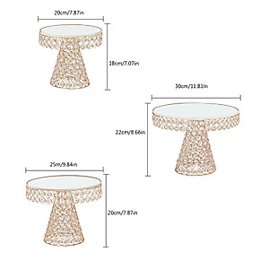 Crystal Cake Stand, Iron Cake Holder with Mirror Dessert Display Plate Serving Tray Cheese Pastry Candy Fruite Display Plate Tray Serving Platter for Birthday Wedding Party Decoration
