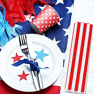 Whaline 8Pcs Patriotic Cotton Fabric Bundles Red Blue White Star Stripe Fat Quarters 4th of July Quilting Patchwork for Independence Day DIY Handmade Craft Party Decor, 10 x 10 Inch