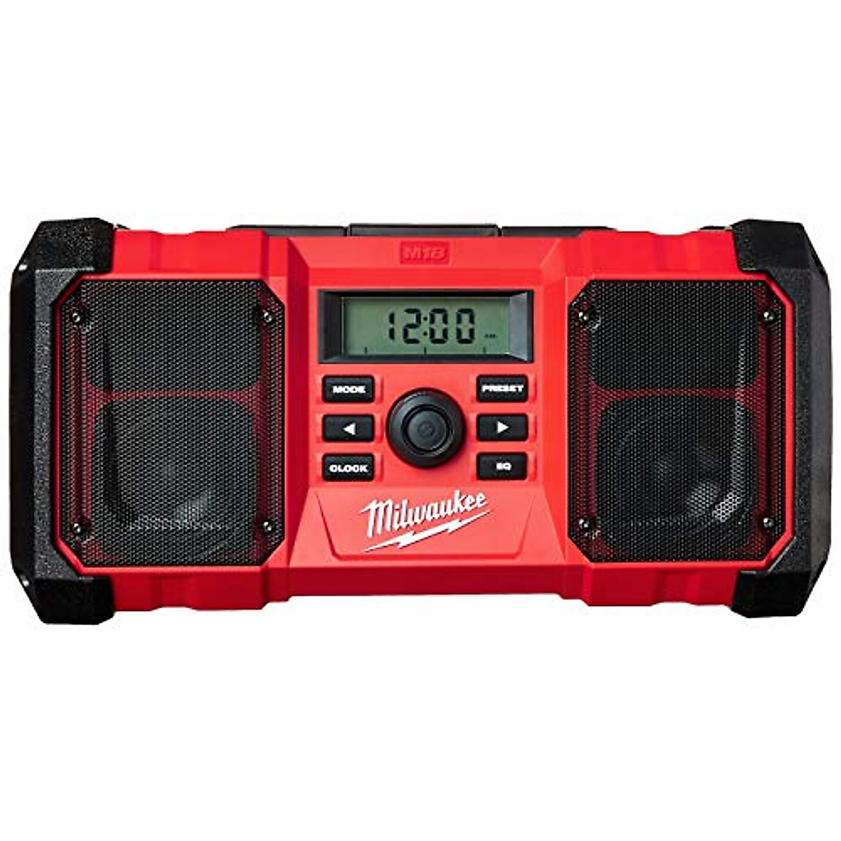 Milwaukee 2890-20 18V Dual Chemistry M18 Jobsite Radio with Shock Absorbing End Caps, USB 2.1A Smartphone Charging, and 3.5mm Aux Jack