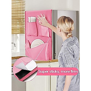 Extended Mini Fridge Caddy Organizer- 55" x 16.5" Dorm and Office Over the Fridge Caddy Organizer with 11Pockets for Flatware Drink Paper Goods- Over the Fridge Storage Organizer for Dorm Office, Pink