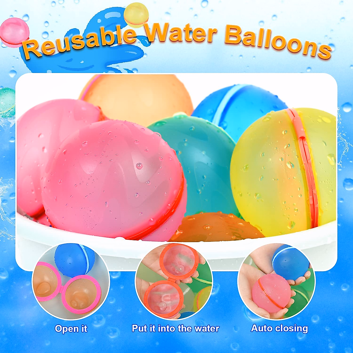 98K Reusable Water Balloons 12Pcs with Mesh Bag, Self Sealing Silicone Ball Latex-Free, No Clean Hassle, Easy to Fill, Summer Toys Water Toy Swimming Pool Beach Park Yard Outdoor Games Party Supplies