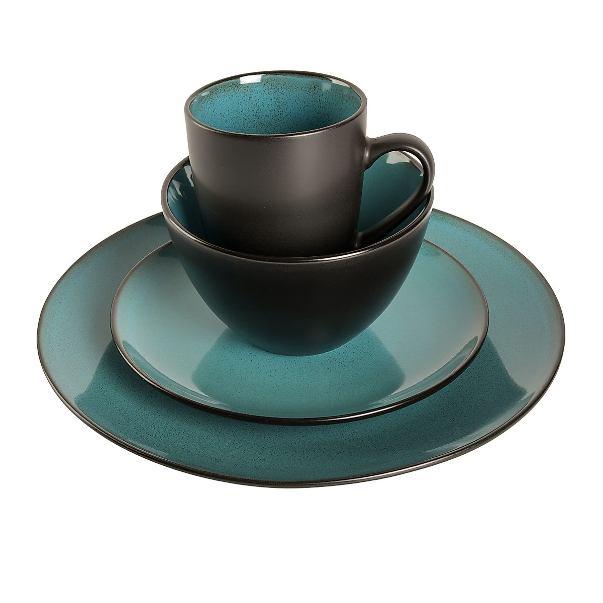 Gibson Soho Lounge Round Reactive Glaze Stoneware Dinnerware Set, Service for 4 (16pc), Teal