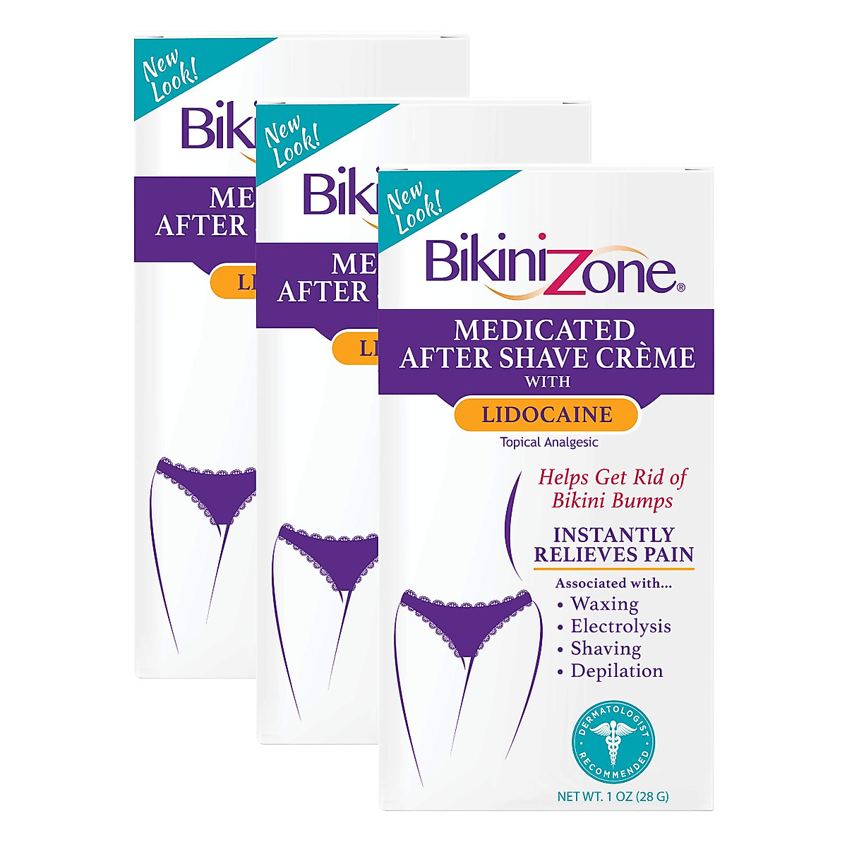 Bikini Zone Medicated After Shave Crème with Soothing Lidocaine, 1 Oz, 3 Pack