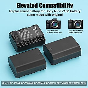 JYJZPB 3 Pack NP-FZ100 Replacement Battery for Sony A7III, A7IV, A7R III, A9, A6600, A6700, A9S, A7R3, A7S III, A7R III, and Triple Sony Battery Charger for Sony NPFZ100 Z-Series Battery Pack