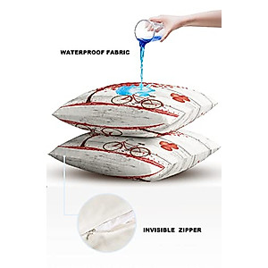 Outdoor Pillows 16x16 Waterproof Outdoor Pillow Covers,Valentine's Day Hearts Balloon Polyester Throw Pillow Covers Garden Cushion for Patio Couch Decoration Set of 2,Rustic Wood Bicycle Tree