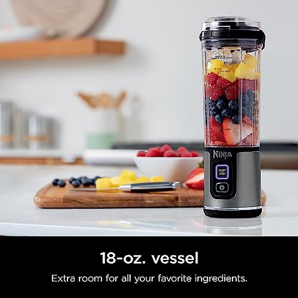 Ninja BC151BK Blast Portable Blender, Cordless, 18oz. Vessel, Personal Blender-for Shakes & Smoothies, BPA Free, Leakproof Lid & Sip Spout, USB-C Rechargeable, Dishwasher Safe Parts, Black