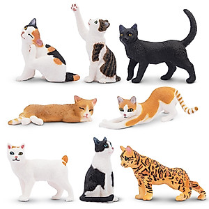 Toymany 8PCS Realistic Cat Figurines, Educational Cat Figures Toy Set, Kitten Easter Eggs Cat Cake Topper Christmas Birthday Gift for Kids Boys Girls Children