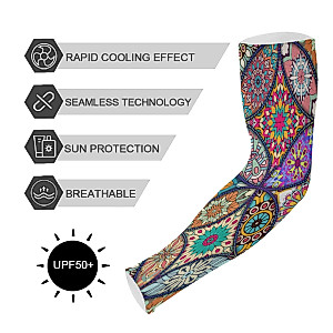 WELLDAY Boho Mandala Gardening Sleeves with Thumb Hole Farm Sun Protection Arm Sleeves for Women Men