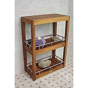 AquaTeak Patented Sula Rectangle Three Tier Teak & Stainless Bath Stand