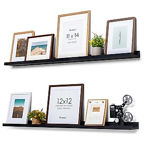 Picture Ledge Shelf, Floating Shelves Set of 2, 48 Inches Long Large Nursery Book Shelves for Toys Storage, Kids Bookshelf Wall Mounted for Living Room Bedroom Decor Books Photo Frames, Black