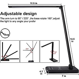 Liquor fragrance LED Desk Lamp with Wireless Charger, Dimmable Office Desk Light with USB Charging Port, 5 Lighting Modes , Touch Control, Auto Timer 30 / 60min, Eye-Caring Table Lamps (Black)
