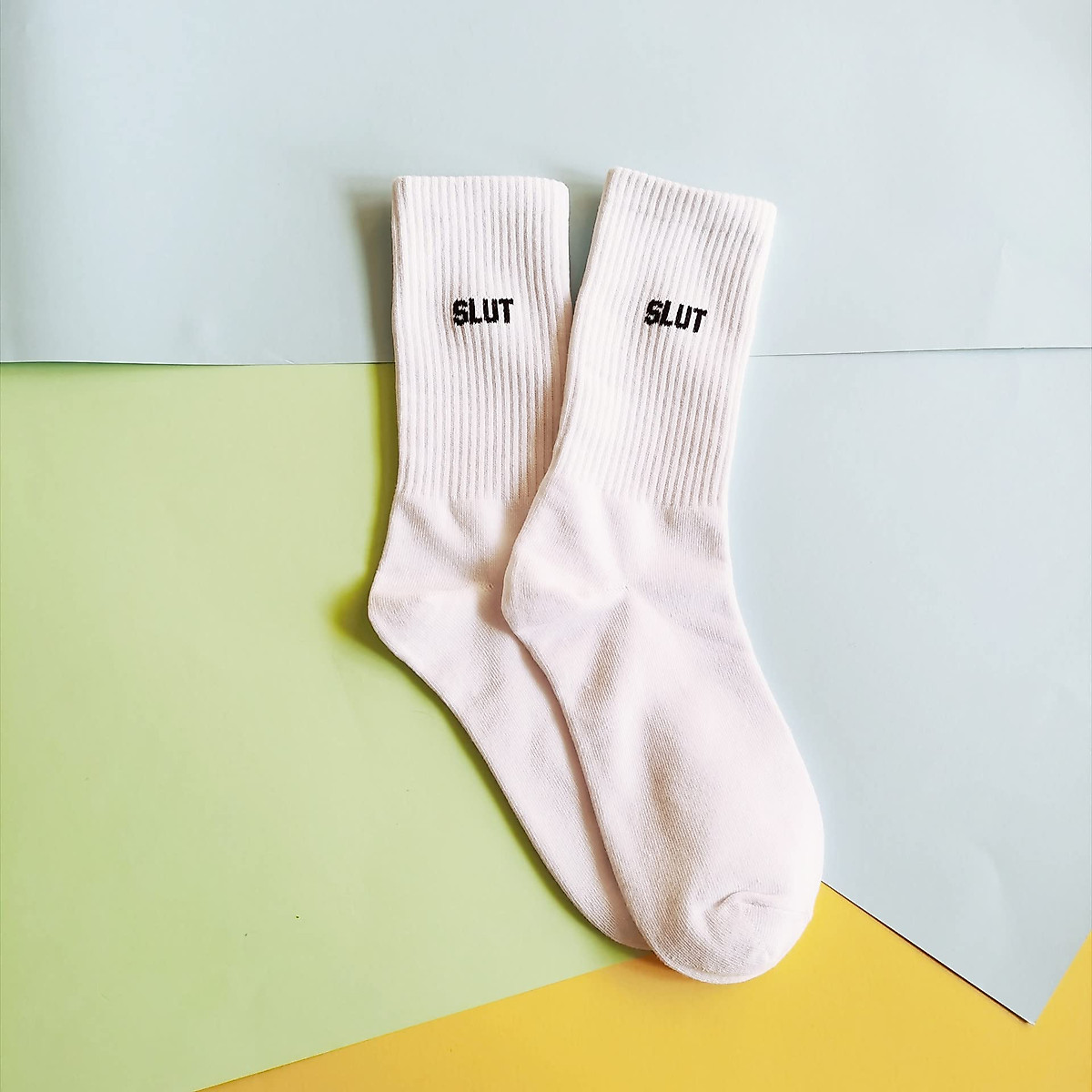 MUST ROSE SPORTS AND HOMEWEAR FUCK OFF Swear Word Curse Printed Stockings Crew Socks Funny Men Tube Socks (one size, Slut)