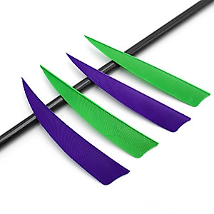Obert Archery 60pcs Arrow Feathers 4 inch Hunting Arrows Fletching Right Wing Green Purple Shield Cut