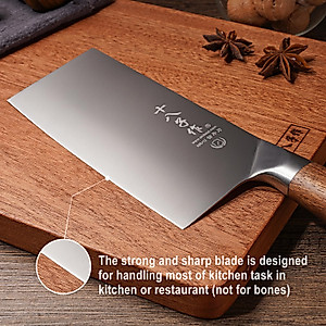 SHI BA ZI ZUO 7 Inches Stainless Steel Meat and Vegetable Cleaver Knife with Ergonomic and Sturdy Wooden Handle
