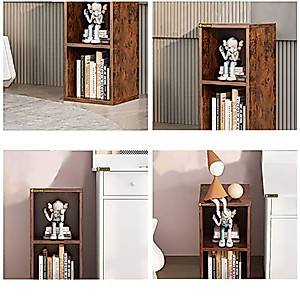 ALISENED Small Bookshelf, Wooden Stackable Cubby 2 Cube Shelf, Modern Small Spaces Storage Organizer Bookcase Display Rack for Bedroom, Library, Living Room, Home, Office Decor,Brown