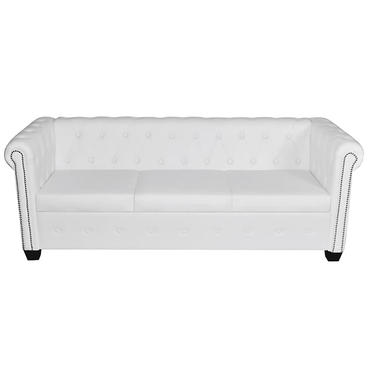 CUSON Chesterfield Sofa 3-Seater | Modern 3-Seat Sofa Couch | Faux Leather Living Room Sofa | White Artificial Leather with Wooden Frame 78.9" x 29.9" x 27.6"