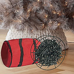Dazzle Bright Christmas Lights Storage Bags, 3 Metal Reels to Store Holiday Christmas String Lights, Red Tear Proof Oxford Fabric Zip up Bag with Reinforced Handles