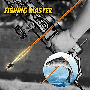 HANDBAIGE Archery 6pcs 32 Inches Fiberglass Shaft Fishing Arrows 8mm Bowfishing Arrow with Broadheads for Compound and Recurve Bow Fishing Hunting