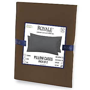 Royale Linens King Pillowcase Set of 2 - Bed Pillow Cover - 20" x 40" - Chocolate Pillowcases - 1800 Brushed Microfiber, Wrinkle & Fade Resistant - Soft & Cozy- King Size Pillow Case (King, Chocolate)