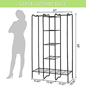 Clothes Rack with Shelves, Metal Closet Wardrobe Clothes Organizer, Portable Wardrobe Closet for Hanging Clothes with Hanging Rods, Freestanding Wire Shelving Garment Rack Closet Organizer and Storage