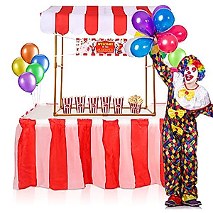 Jutom 45 Pcs Carnival Tabletop Decorating Kit Carnival Circus Concession Stand Decor Red White Striped Table Skirt Welcome to The Carnival Banner Popcorn Boxes Balloon for Carnival Party Decor