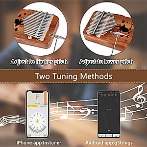 Topnaca Finger Piano Mbira with Study Instruction, Tune Hammer and EVA Piano bag, Acacia wood, Portable Kalimba for Kids Adult Beginners（Brown)