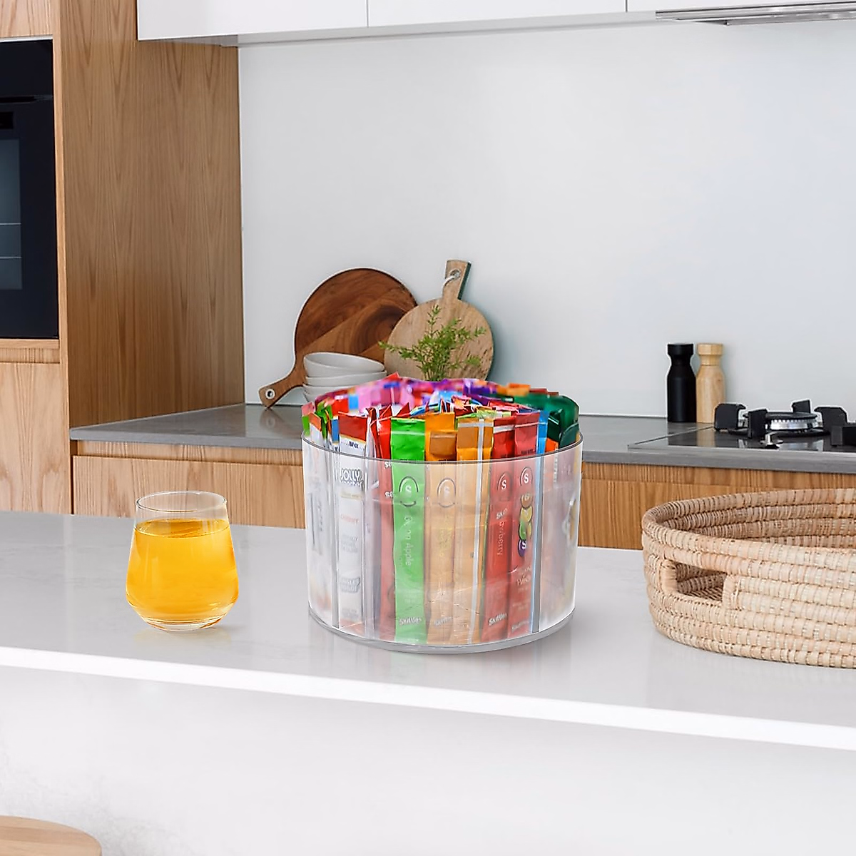 Drink Packet Organizer for Powdered Drink Mix,Powder Packet,Water Packet,Water Flavor Packet,Lazy Susan Organizer for Drink Mix Rotating Holder for Drink Mix Necessities