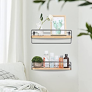 SODUKU Floating Shelves Wall Mounted, Wall Wood Storage Shelf for Kitchen Bathroom Bedroom Set of 2 Carbonized Black