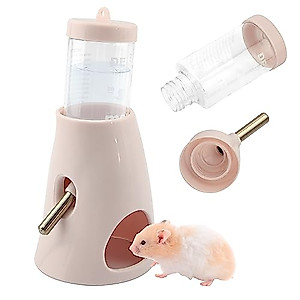 CALIDAKA 2 Pcs 80 ml Hamster Water Bottle Set, 1 Freestabding Waterer and 1Cage Hanging Waterer, No Drip Gerbil Water Feeder, for Hamster Gerbils Mice Degus Hedgehog Small-Sized Pet(Pink)