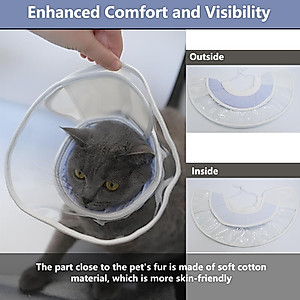 Soft Drawstring Cat Recovery Cone - Transparent, Noiseless Fasteners - Double Anti-Slip - Adjustable Magic Tape & Neck Cone Ideal for Kittens - Comfortable Wound Recovery Cone (Blue, M(Neck:8½"-10¾"))