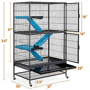 Topeakmart Small Animals Cages Ferret/Guinea Pigs/Chinchilla/Rabbit Cages 2-Story Rolling Metal Critter Nation w/ 2 Removable Ramps &Litter Box, Hammock,Black