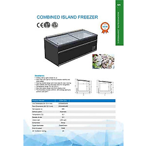 Chest Freezer for Supermarket Glass sliding Door 87" Black Showcase Freezer Curve Display Top w/Storage Baskets-34 Cu.Ft CQV22L