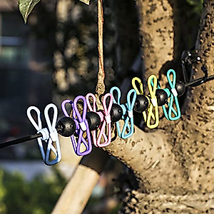 Portable Travel Clothesline with 12pcs Colorful Clothespins, Outdoors Windproof Stretchy Elastic Camping Laundry Clothes Line for Backyard, Vacation Hotel, Balcony Clothes Drying Line