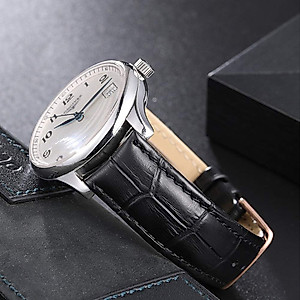 Narako Alligator Style Genuine Leather Watch Bands Genuine Calf Leather Replacement Watch Strap with Stainless Metal Buckle Clasp 12mm 14mm 16mm 18mm 20mm 22mm 24mm for Men and Women (12mm, Black)